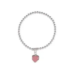 VON TRESKOW Stretchy Bracelet With Pink Opal Heart - Silver