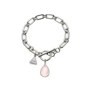 VON TRESKOW Alternating Link Belcher Bracelet With Pear Shaped Rose Quartz - Silver