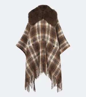 Moncler Shearling-trimmed Mohair, Alpaca And Wool-blend Poncho - Multicoloured