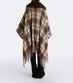 Moncler Shearling-trimmed Mohair, Alpaca And Wool-blend Poncho