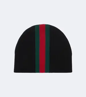 Gucci Web Stripe Wool Beanie - Black