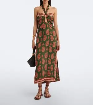Johanna Ortiz Printed Halterneck Linen Midi Dress