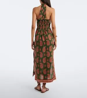 Johanna Ortiz Printed Halterneck Linen Midi Dress