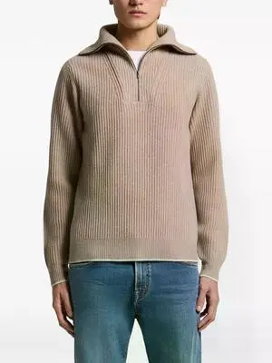 Peserico Ribbed-knit Quarter-zip Sweater - Neutrals