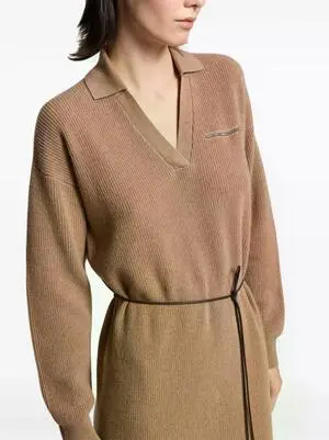 Peserico Ribbed-knit Belted Midi Dress