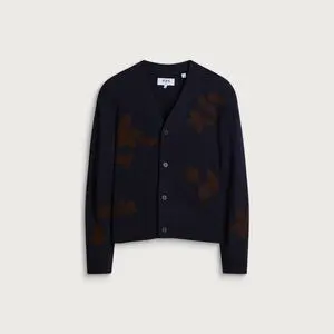 WAX LONDON Walker Felted Applique Cardigan - Navy/brown