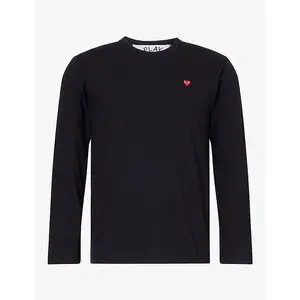 Play Comme Des Garcon Heart Motif-logo Long-sleeve Cotton T-shirt - Black