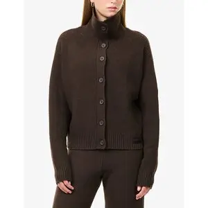 ADANOLA Funnel-neck Collar Cotton-knit Cardigan