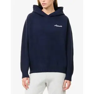 ADANOLA Logo-embroidered Oversize Cotton-knit Hoodie - Navy