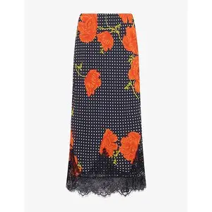NEVER FULLY DRESSED Poppy Lace-trim Mesh Midi Skirt - Black