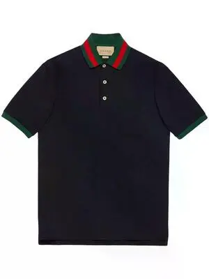 Gucci Web Stripe-collar Piqué Polo Shirt - Blue
