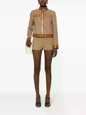Gucci Gg-canvas Leather-trim Jacket