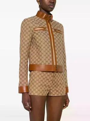 Gucci Gg-canvas Leather-trim Jacket