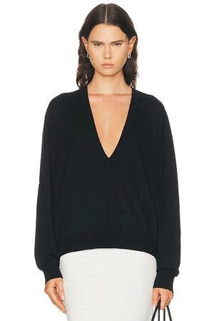 EAVES Devyn V Neck Sweater - Black