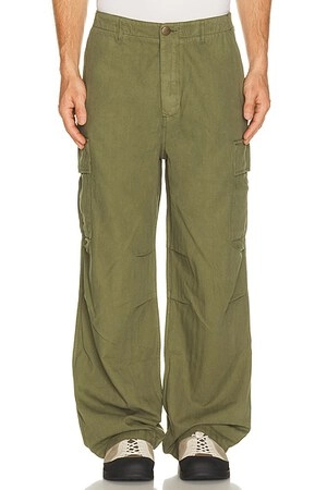 PALMES Herringbone Cargo Trousers - Olive