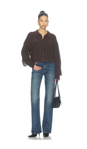 Central Park West Phoebe Cable Fringe Sweater Cardigan In . Also