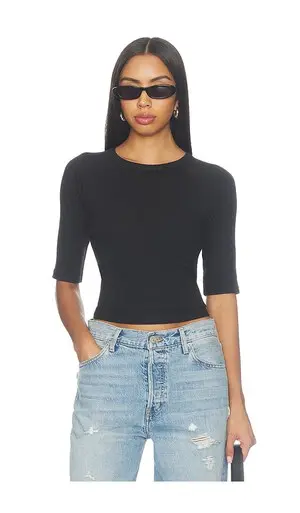 PERFECTWHITETEE Amelia Short Sleeve Luxe Rib Tee In . Also - Black