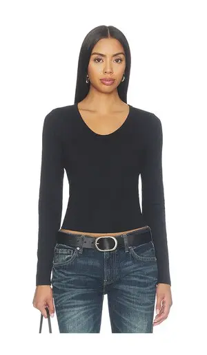 PERFECTWHITETEE Shaya Long Sleeve V Neck Tee In . Also - Black