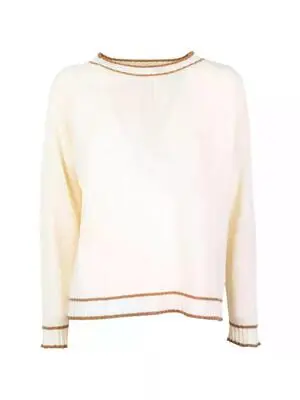 CINQUE Stripe-trim Long-sleeve Sweater - Neutrals