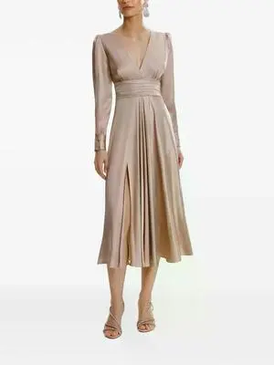 FRAMBOISE Yuno Satin-finish Bow-detail Midi Dress - Neutrals