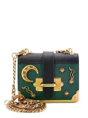 Prada Cahier Embellished Leather Micro Crossbody Bag - Black