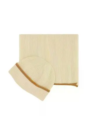 LARDINI Ribbed-knit Beanie Hat And Scarf Set - Neutrals