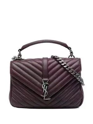 Saint Laurent 2015 Medium Chevron Sheepskin Monogram College Satchel - Red