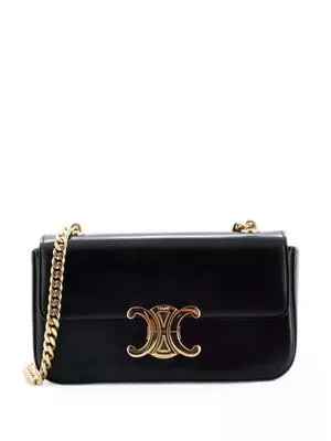 Celine Triomphe Chain Leather Small Shoulder Bag - Black