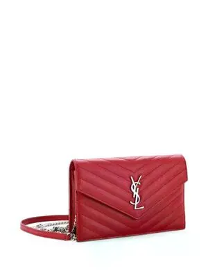 SAINT LAURENT Classic Monogram Wallet On Chain Matelasse Chevron Leather Small Crossbody Bag