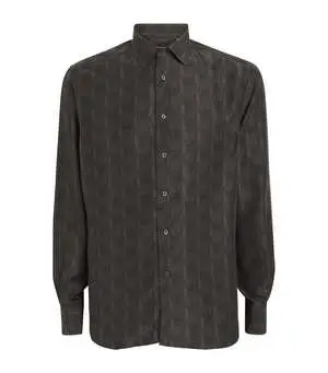 Corneliani Silk Geometric Print Shirt - Brown
