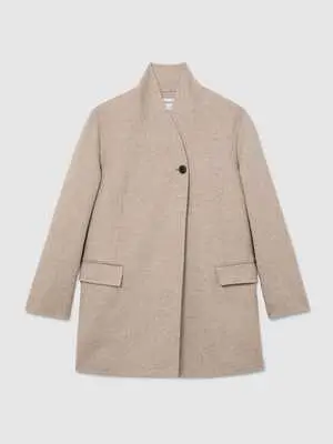 REISS Petite Wool-blend Collarless Blind-seam Short Coat
