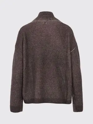 DIESEL® Abstract Pattern Wool Blend Funnel Neck Sweater With Dropped Shoulders - Brown