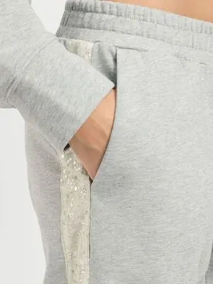 TWINSET Cotton Blend Jogging Pants With Sequin Embroidery And Elastic Waist