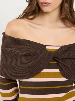 TWINSET Striped Wool And Silk Blend Sweater With Boat Neck - Brown