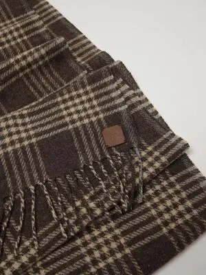 Eleventy Wool And Cashmere Blend Scarf With Tartan Pattern And Fringed Edges
