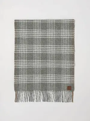 Eleventy Wool And Cashmere Blend Scarf With Tartan Pattern And Fringed Edges - Grey