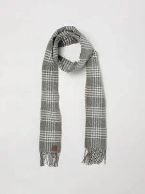 Eleventy Wool And Cashmere Blend Scarf With Tartan Pattern And Fringed Edges - Grey