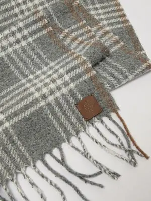 Eleventy Wool And Cashmere Blend Scarf With Tartan Pattern And Fringed Edges - Grey