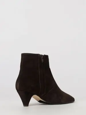 ANNA F. Suede Leather Ankle Boots With Low Cone Heel