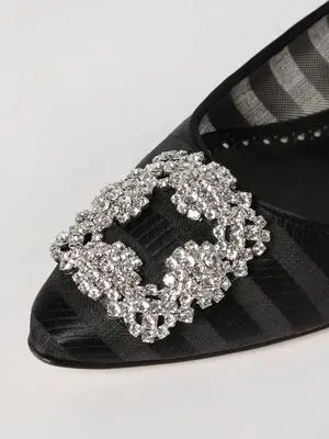 Manolo Blahnik Hangisilaflat Silk Organza Ballet Flats With Jewel Buckle