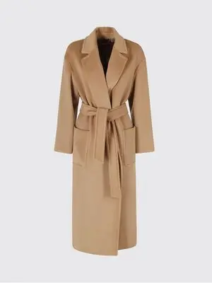 Max Mara Long Wool Robe Coat With Matching Belt - Camel