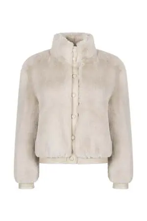 ISSY LONDON Neutrals Jolie Bomber Jacket Vegan Luxe Pile Faux Fur Neutral - Black