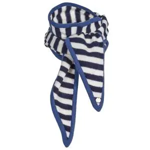 TIRILLM Ayla Small Neck Scarf In Soft Pure Cashmere, Navy With Off White Stripes With Denim Trimming - Blue