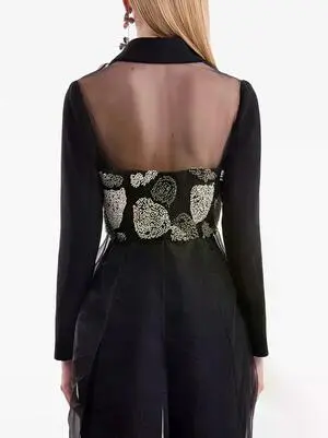 GEMY MAALOUF Beaded-floral Sheer-panel Shirt