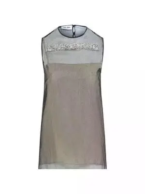 Miu Miu Embellished Tulle Top - Black