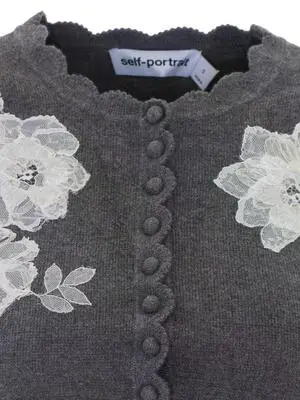 SELF-PORTRAIT Lace-appliqué Scalloped Cardigan