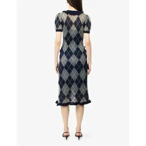 SHUSHU/TONG Argyle-knit Short-sleeve Wool-blend Midi Dress