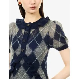 SHUSHU/TONG Argyle-knit Short-sleeve Wool-blend Midi Dress