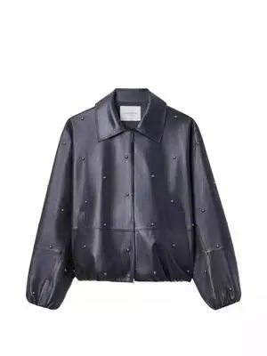 Lafayette 148 New York Stud-embellished Leather Bomber Jacket