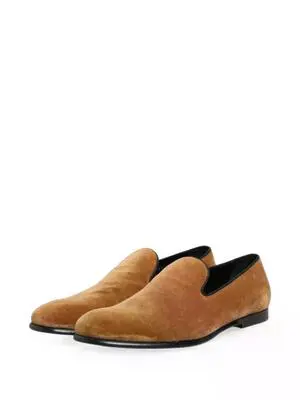 Dolce & Gabbana Velvet Piped-trim Loafers - Brown